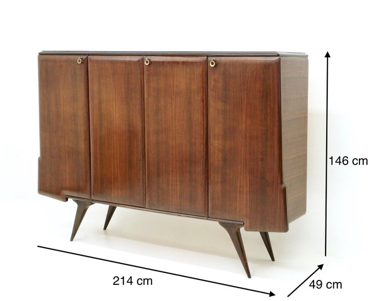 Vintage Walnut Highboard with Mirrored Interiors and Brass Details ...