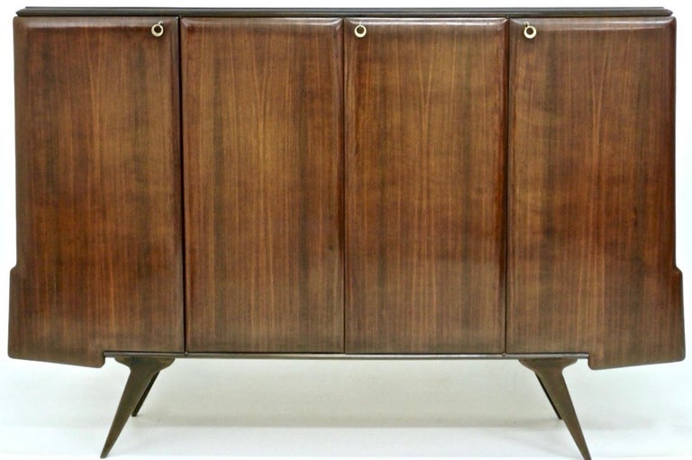Vintage Walnut Highboard with Mirrored Interiors and Brass Details ...