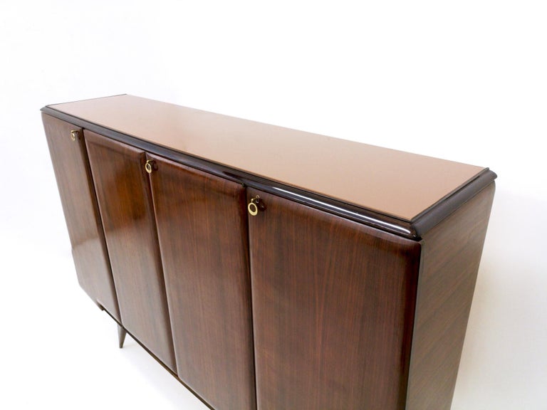 Vintage Walnut Highboard with Mirrored Interiors and Brass Details ...