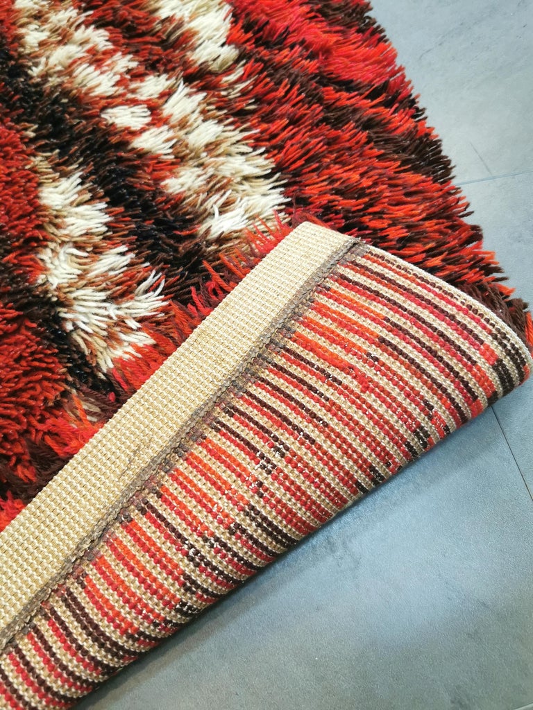 Midcentury Wool Red Black Large Carpet Rya Rug by Marianne Richter ...