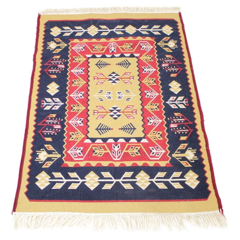 Midcentury Wool Reversible Kelim Brussels Style Rug, 1960s For Sale at ...