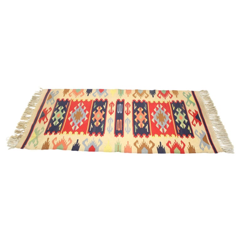 Midcentury Wool Reversible Kelim Brussels Style Rug, 1960s For Sale at ...