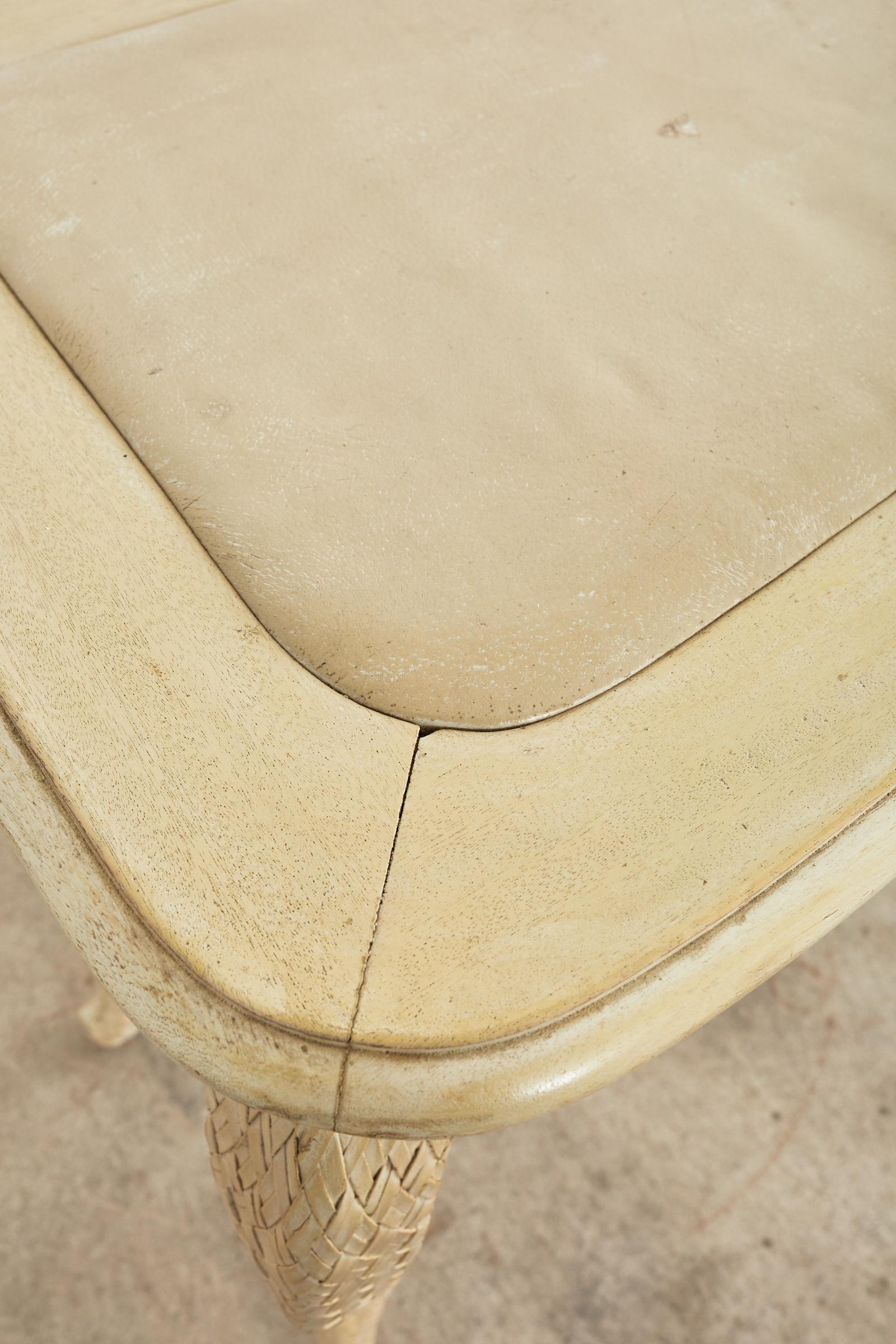 Mid-Century Woven Leather Wrapped Console Sofa Table at 1stDibs
