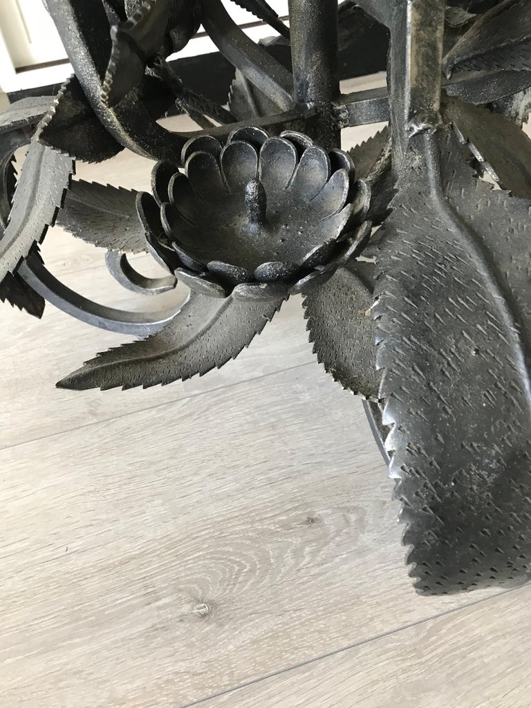 Rare Midcentury Wrought Iron Leaves and Flowers Coffee Table with Round ...