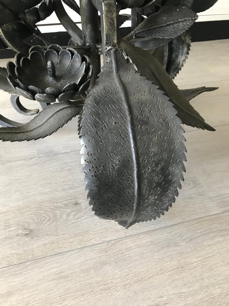 Rare Midcentury Wrought Iron Leaves and Flowers Coffee Table with Round ...