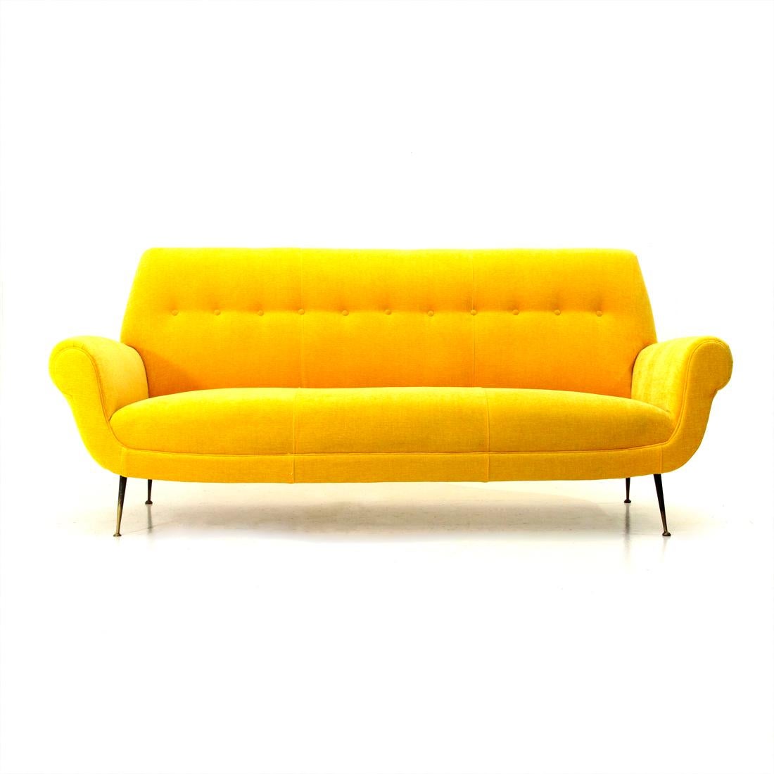 Midcentury Yellow Velvet Italian 3-Seater Sofa, 1950s at 1stDibs ...
