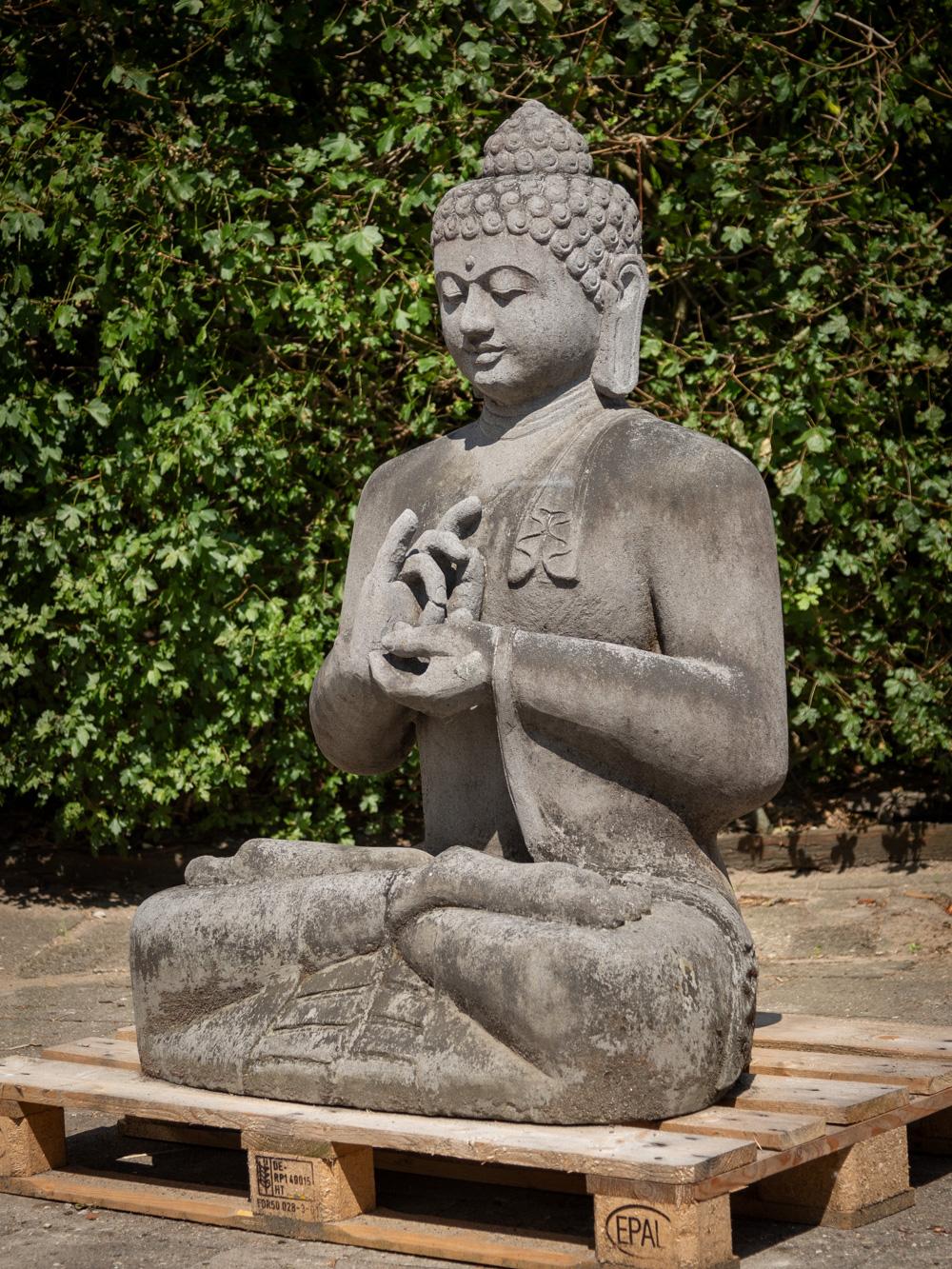 Middle 20th century large old lavastone Buddha statue in Dharmachakra ...