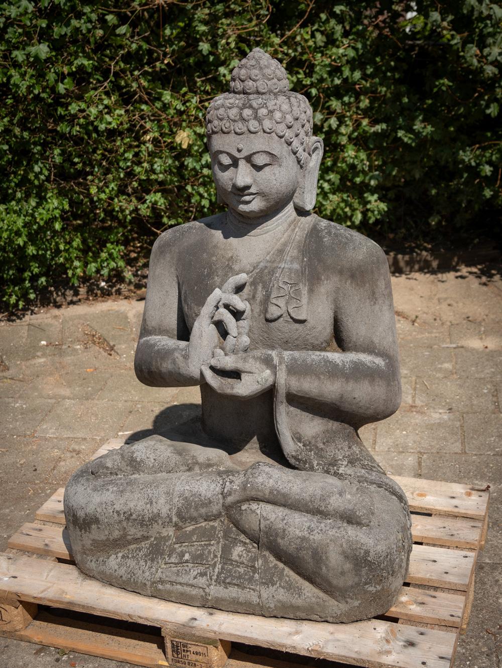 Middle 20th century large old lavastone Buddha statue in Dharmachakra ...