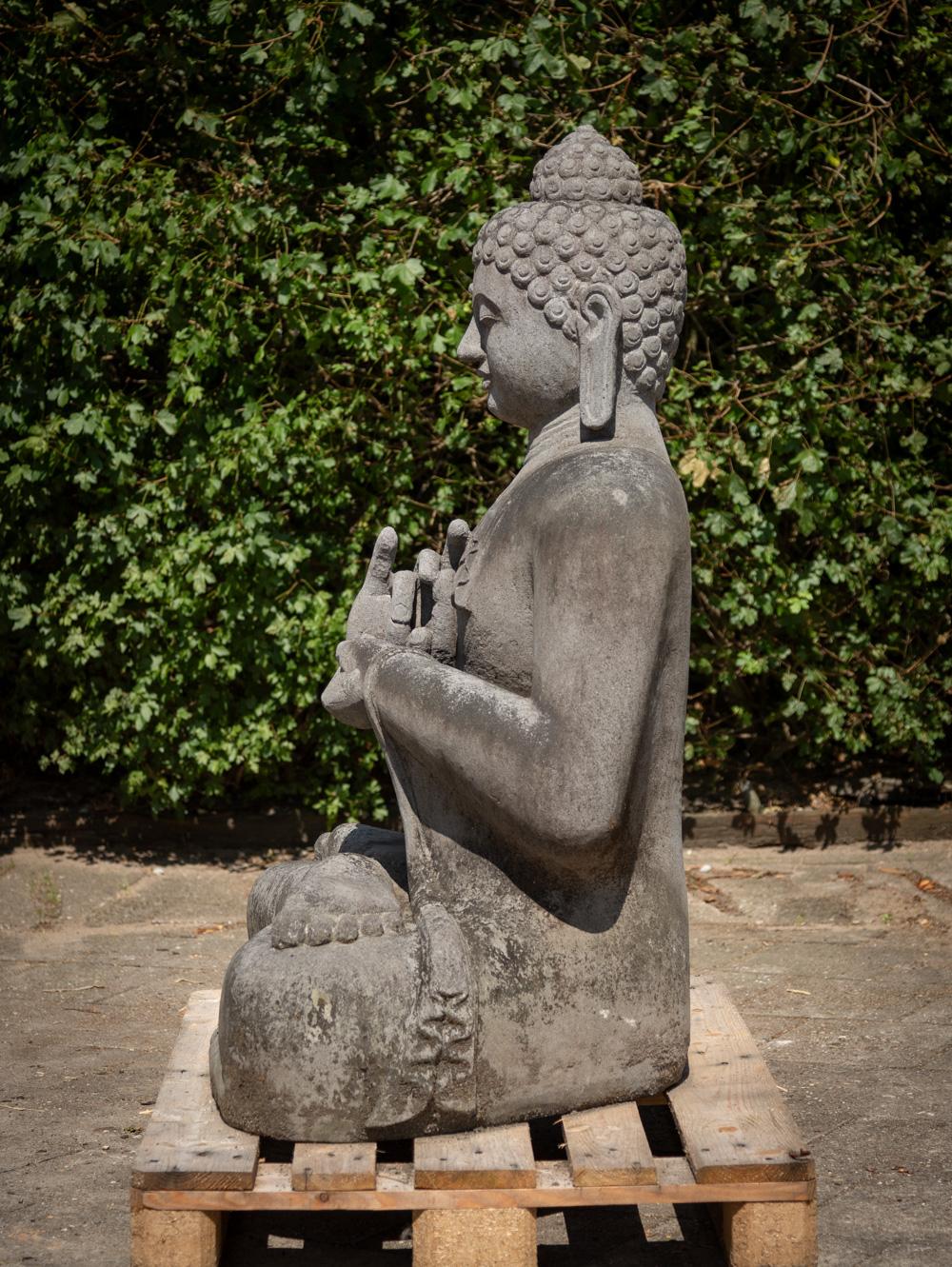 Middle 20th century large old lavastone Buddha statue in Dharmachakra ...