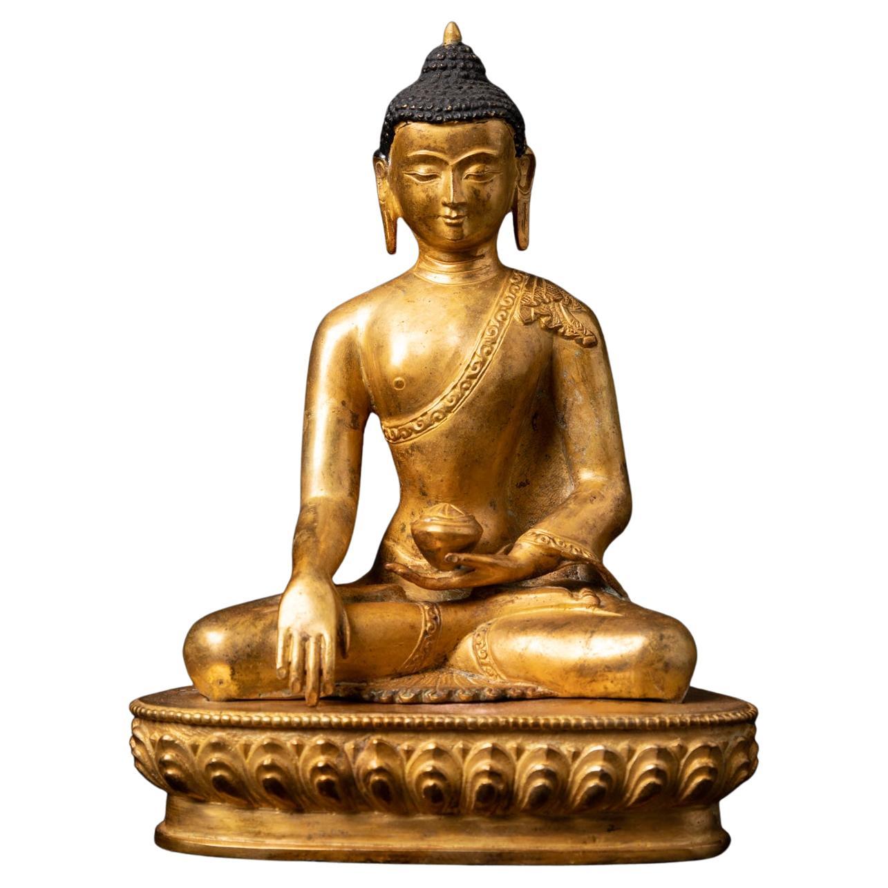 Middle 20th century old bronze Nepali Buddha statue in Bhumisparsha ...