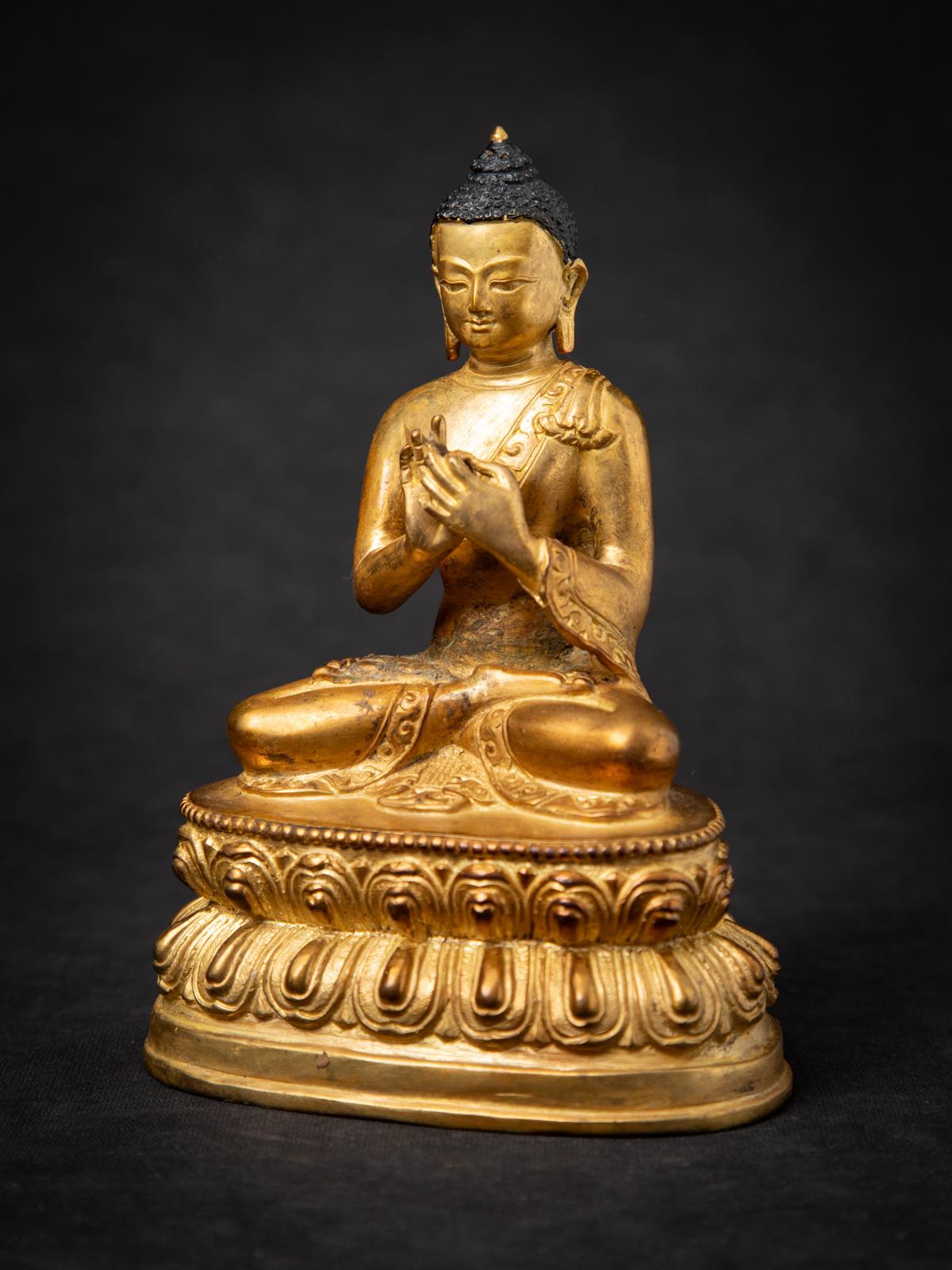 Middle 20th century Old bronze Nepali Buddha statue in Dharmachakra ...