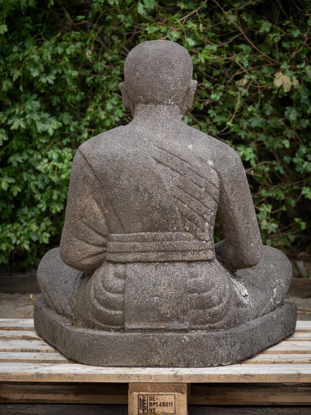 Middle 20th century old lavastone Monk statue in Dhyana Mudra from ...