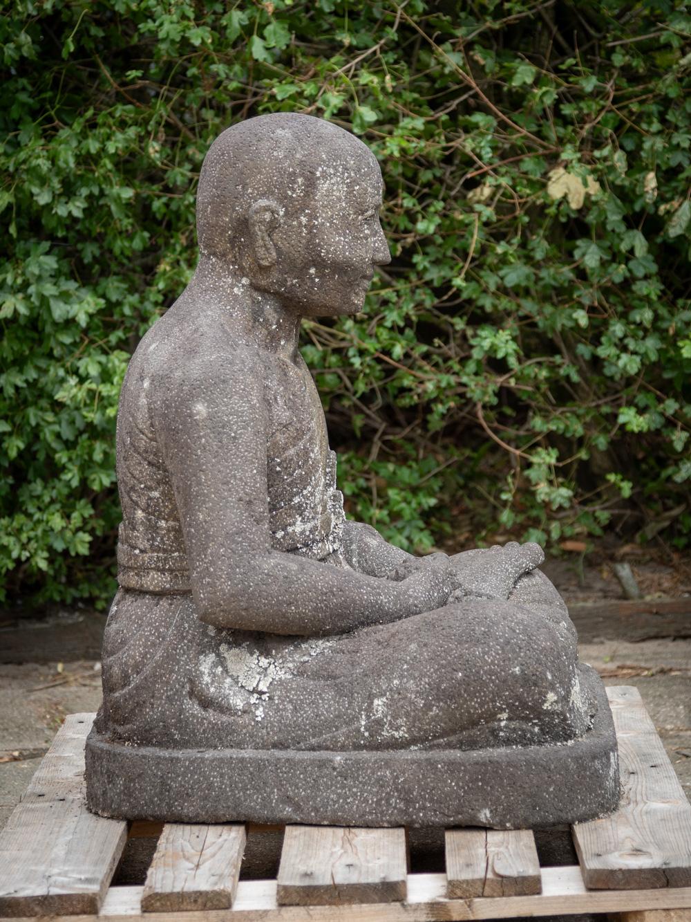 Middle 20th century old lavastone Monk statue in Dhyana Mudra from ...