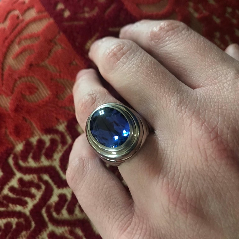 Middle Ages Ring, 18 Karat White Gold, Tanzanite 12.05 Carat For Sale ...