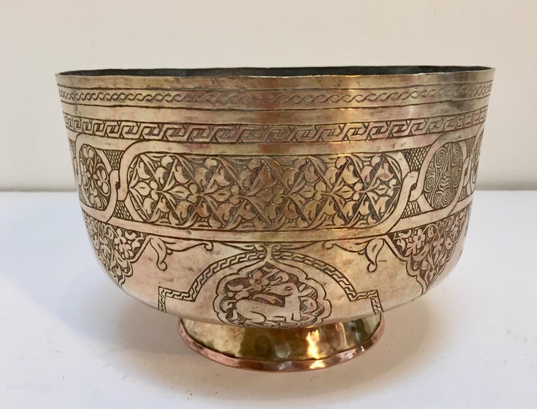 Middle Eastern Hand-Etched Islamic Footed Brass Bowl For Sale at ...