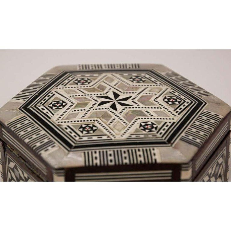 Middle Eastern Handcrafted Hexagonal Box Inlaid For Sale at 1stDibs