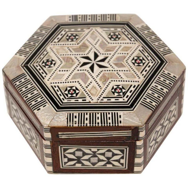 Middle Eastern Handcrafted Hexagonal Box Inlaid For Sale at 1stDibs