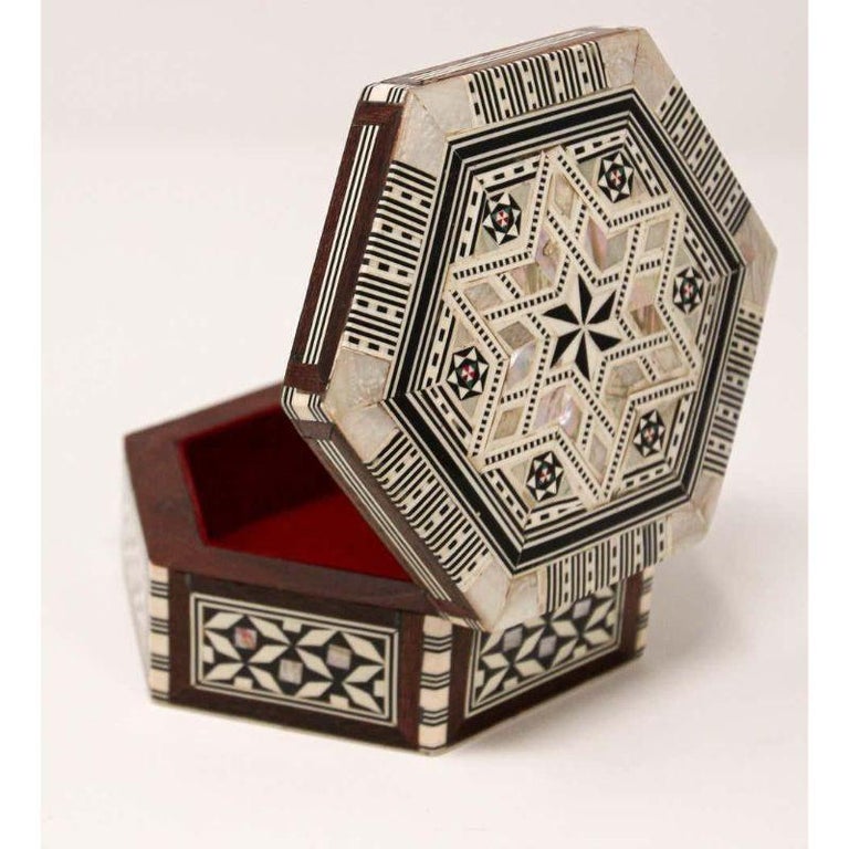 Middle Eastern Handcrafted Hexagonal Box Inlaid For Sale at 1stDibs