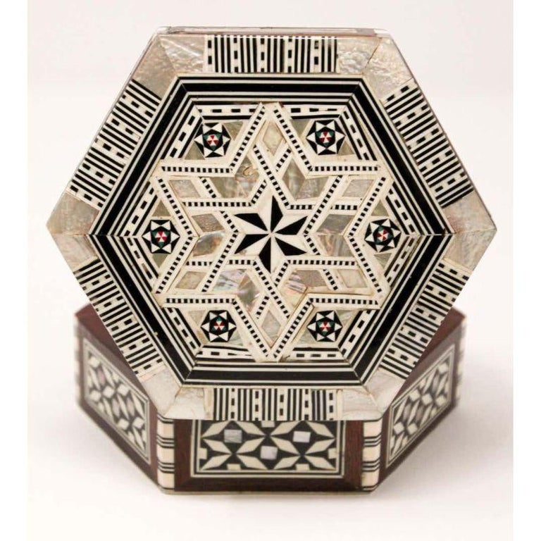 Middle Eastern Handcrafted Hexagonal Box Inlaid For Sale at 1stDibs