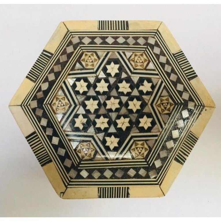 Middle Eastern Handcrafted Hexagonal Inlaid Mosaic Box For Sale at 1stDibs