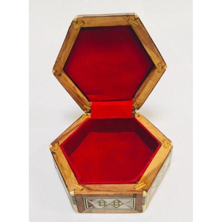 Middle Eastern Handcrafted Hexagonal Inlaid Mosaic Box For Sale at 1stDibs