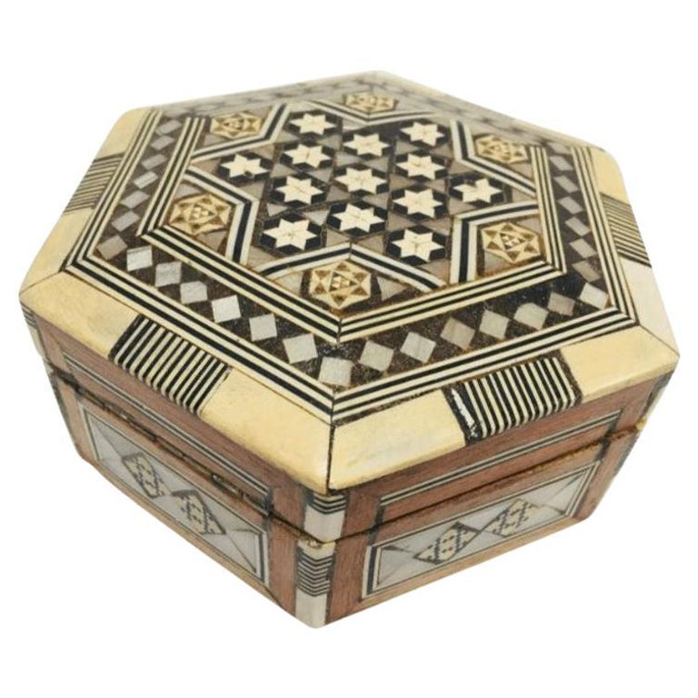 Middle Eastern Handcrafted Hexagonal Inlaid Mosaic Box For Sale at 1stDibs