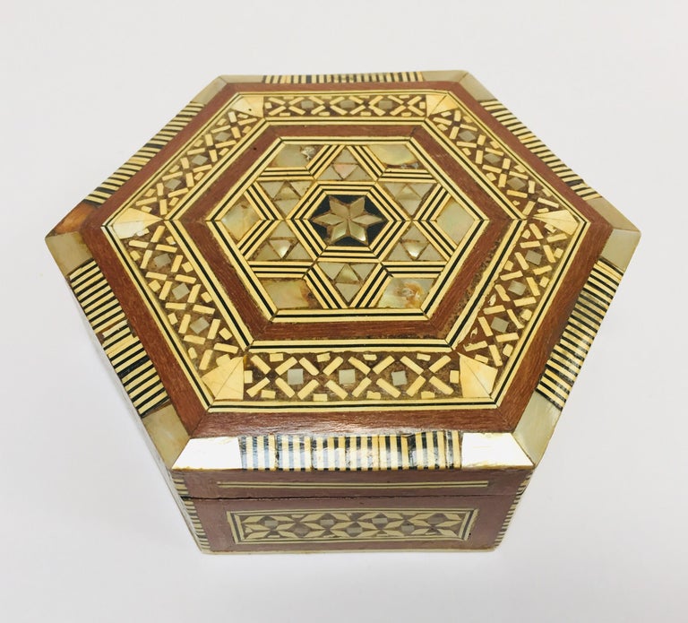 Moorish Handcrafted Syrian Octagonal Box Mother of Pearl Inlaid at 1stDibs