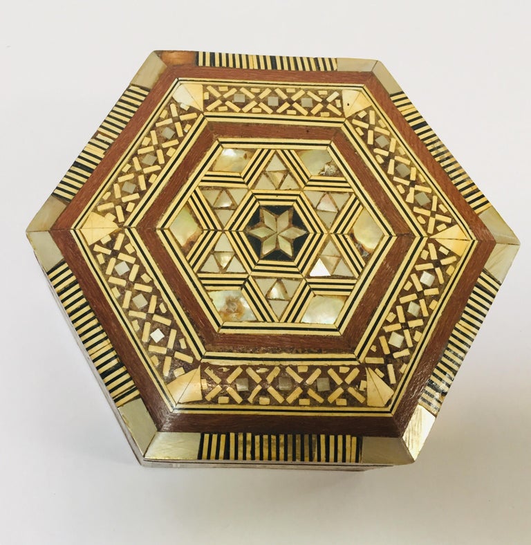 Moorish Handcrafted Syrian Octagonal Box Mother of Pearl Inlaid at 1stDibs