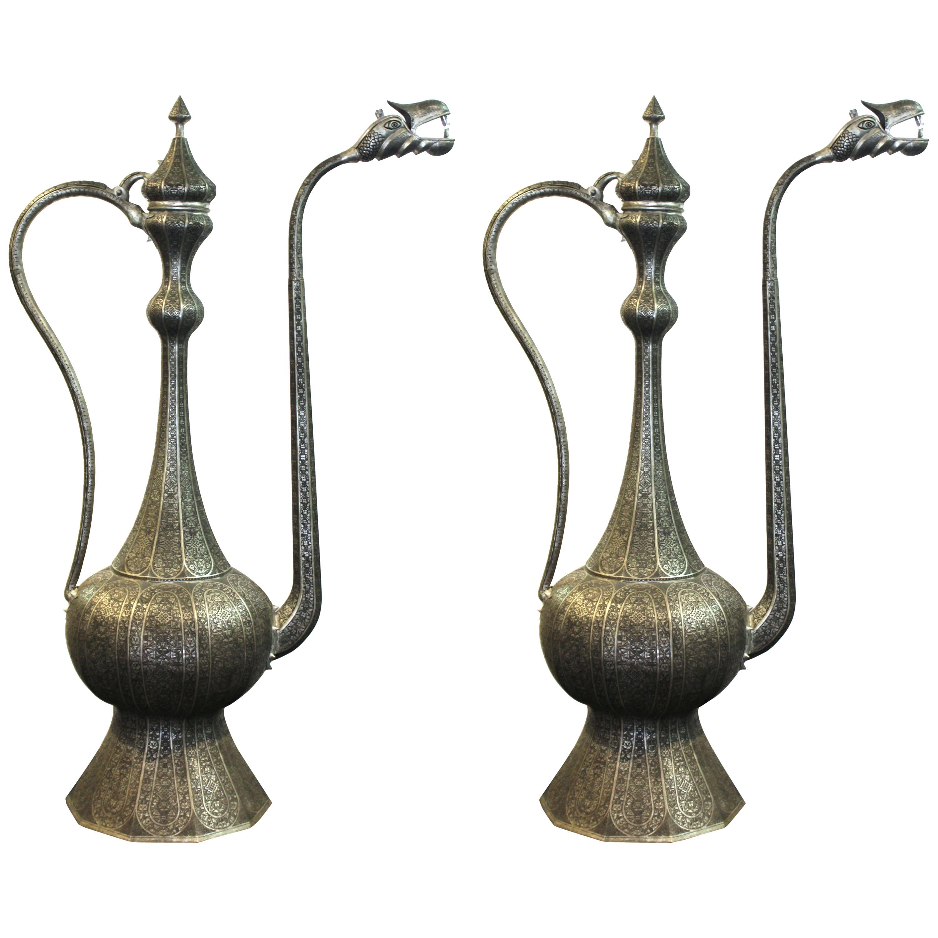 Middle-Eastern Monumental Metal Ewers at 1stDibs