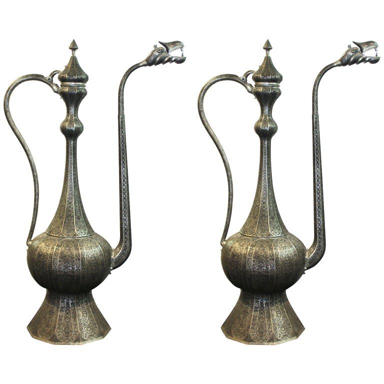 Middle-Eastern Monumental Metal Ewers at 1stDibs