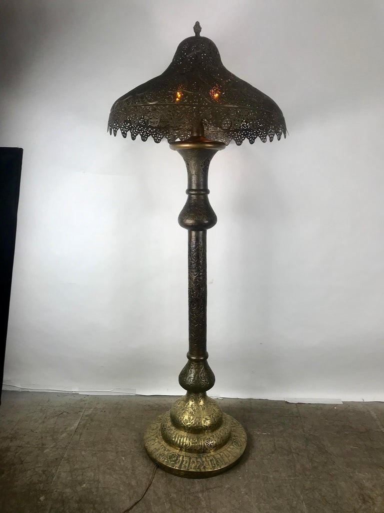 Middle Eastern Moorish Syrian Brass Pierced Floor Lamp at 1stDibs