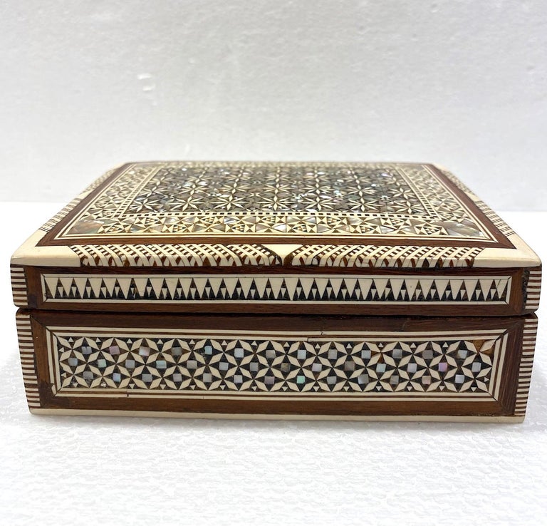 Middle Eastern Mosaic Wood Box with Inlays of Bone and Mother of Pearl ...
