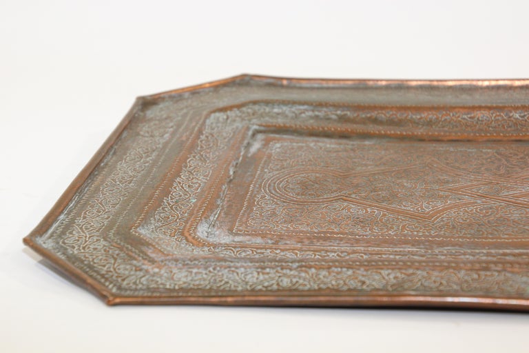 Middle Eastern Octagonal Persian Copper Tray Charger For Sale at 1stDibs