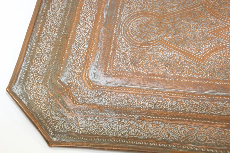 Middle Eastern Octagonal Persian Copper Tray Charger For Sale at 1stDibs
