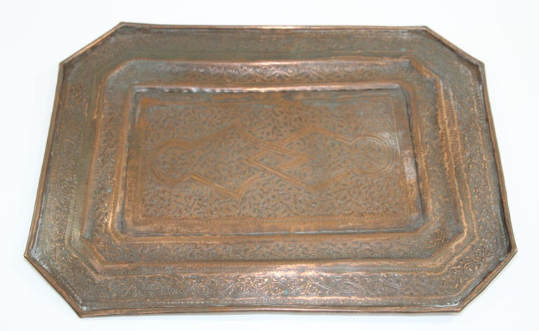Middle Eastern Octagonal Persian Copper Tray Charger For Sale at 1stDibs