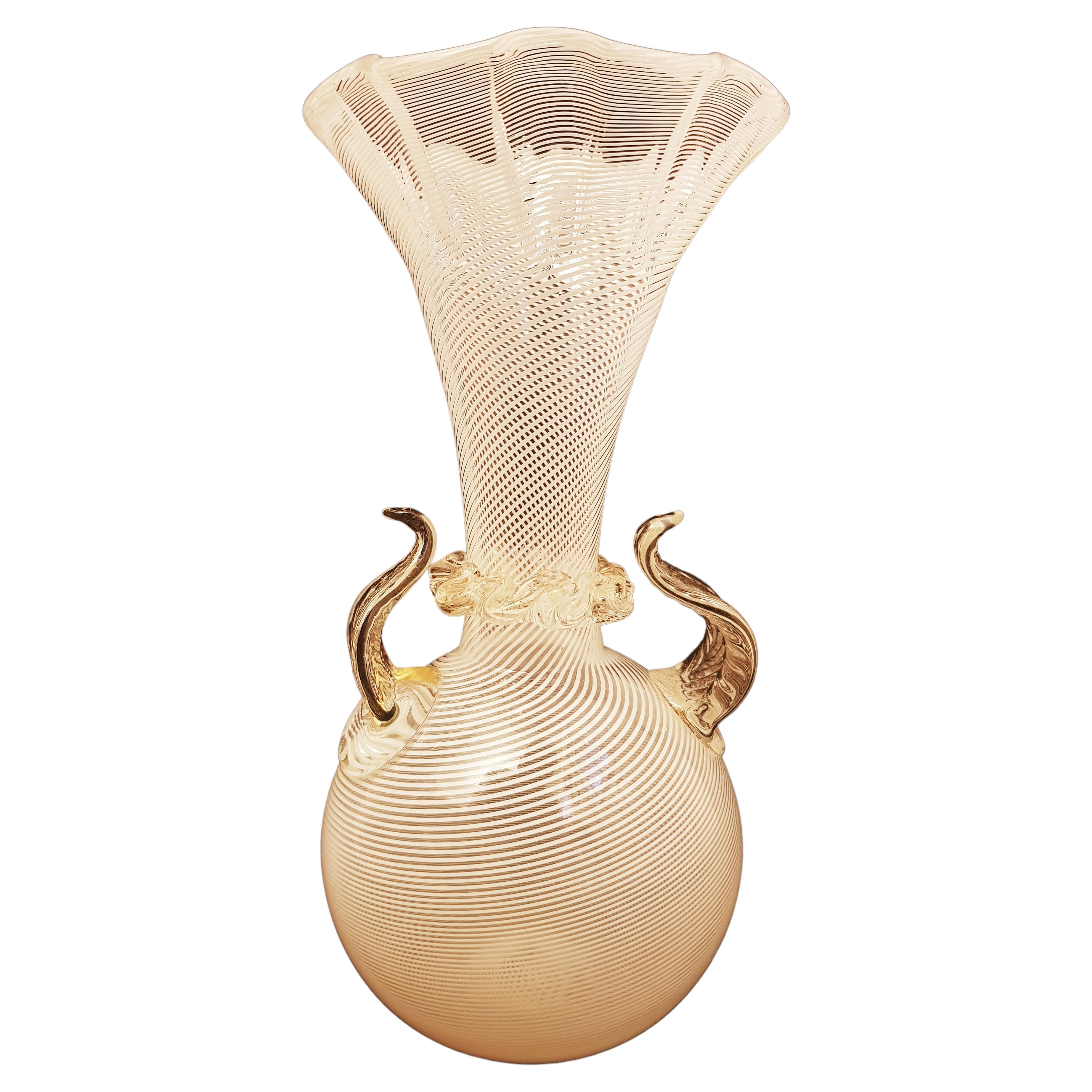 Middle of century murano glass mezza Filligrana vase with gold leaf For ...