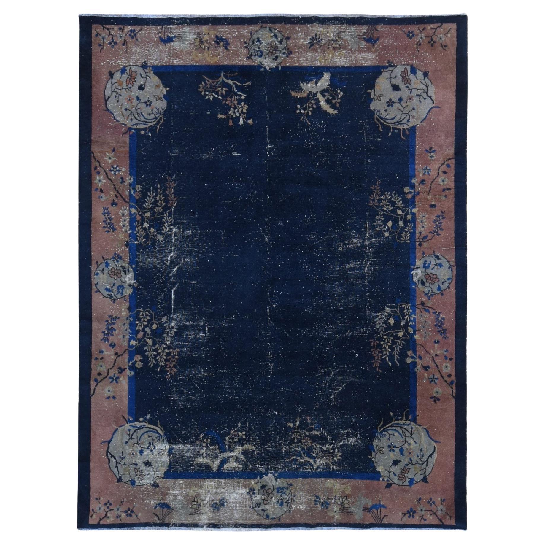 Midnight Blue Antique Persian Mahal Extensive Wear Pure Wool Hand ...