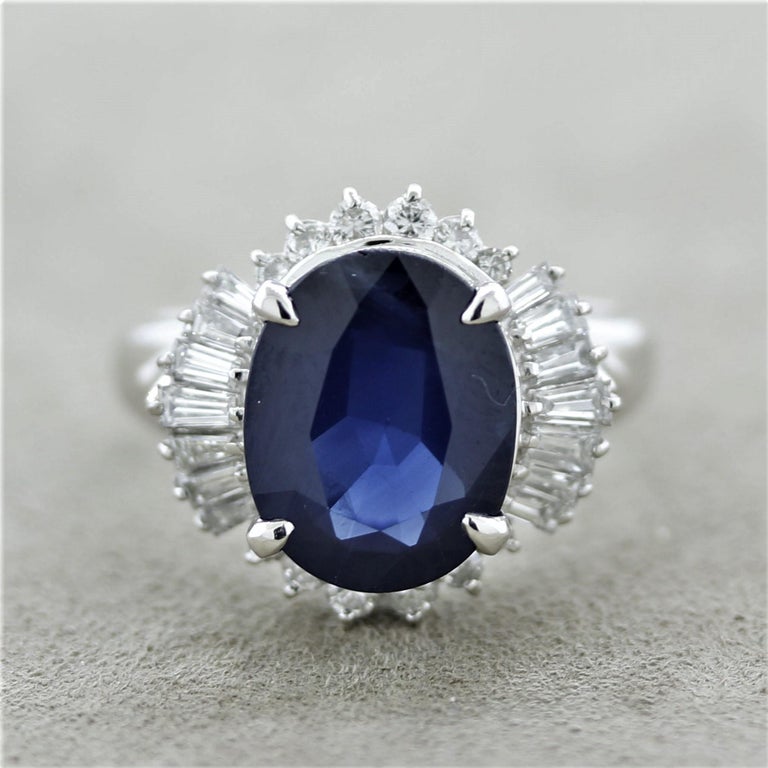 Midnight Blue Sapphire Diamond Platinum Ring For Sale at 1stDibs