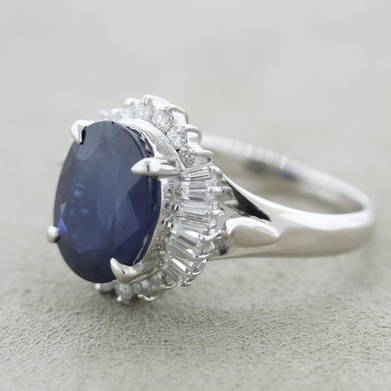 Midnight Blue Sapphire Diamond Platinum Ring For Sale at 1stDibs