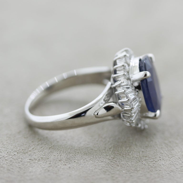 Midnight Blue Sapphire Diamond Platinum Ring For Sale at 1stDibs