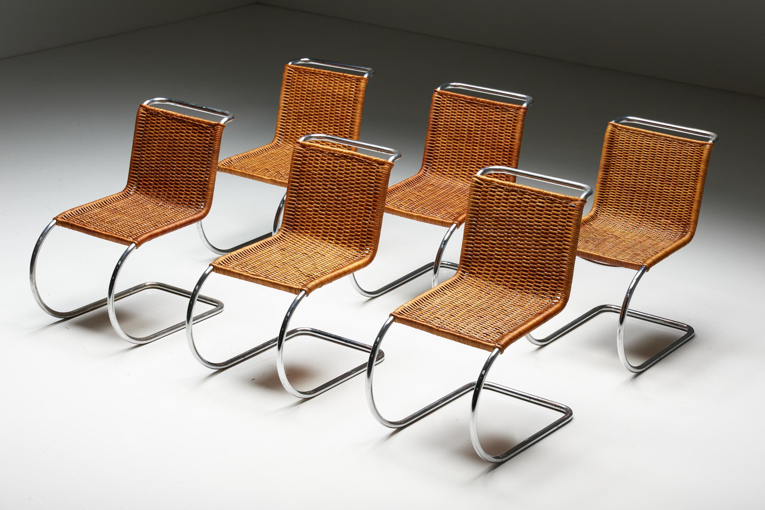 Mies Van Der Rohe "MR10" Rattan Easy Chairs, Germany, 1980s For Sale at 1stDibs