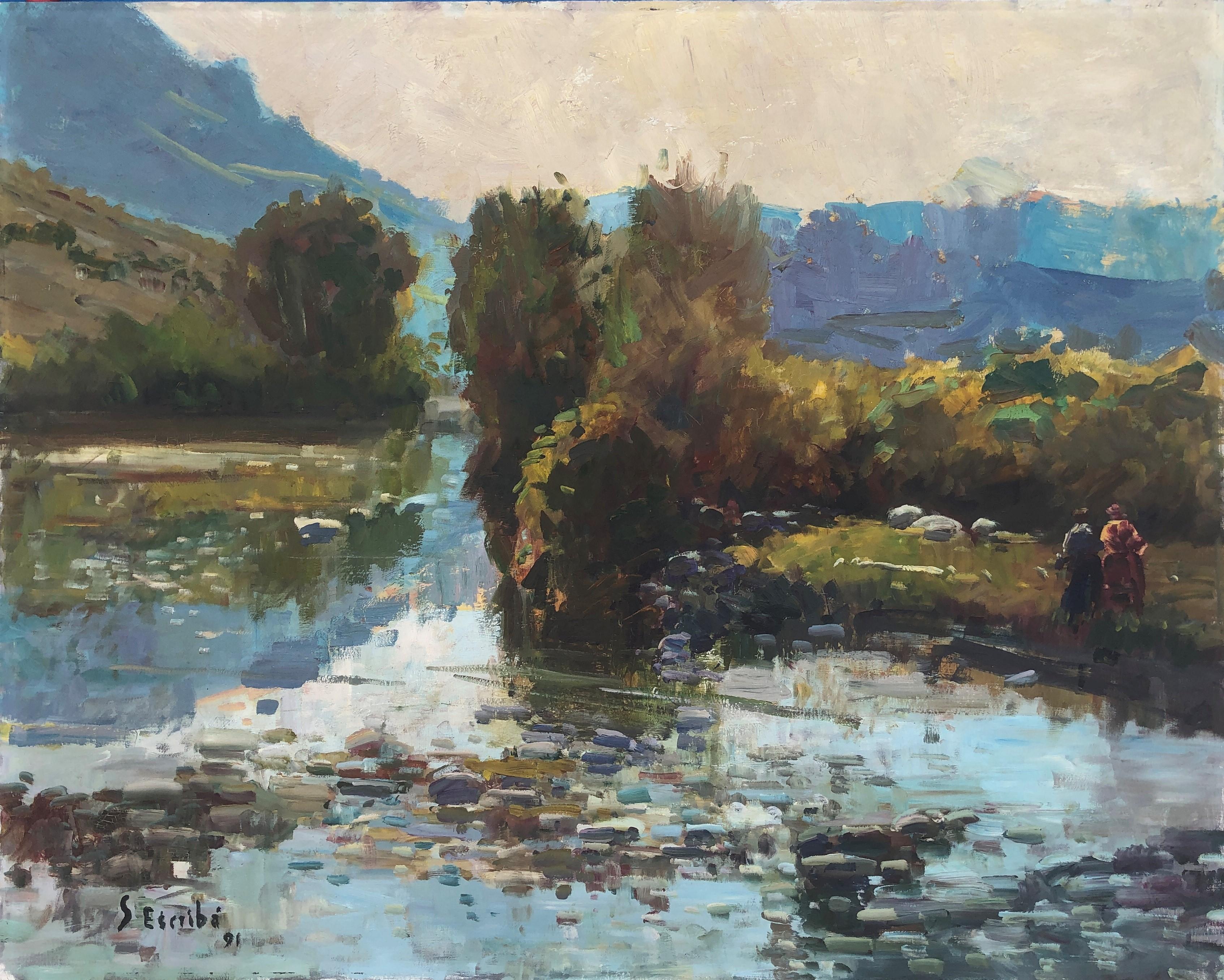 Miguel Serra Escriba - Spanish landscape with river oil on canvas ...