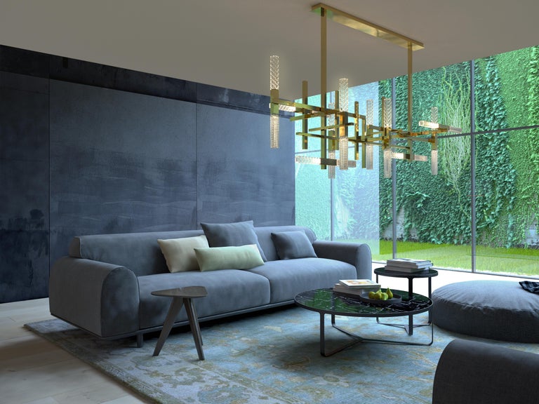 Mikado Double Suspension Lamp in Satin Brass with Crystal Diffusers For ...