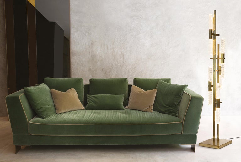 Mikado Floor Lamp in Satin Brass and Crystal Diffusers For Sale at 1stDibs