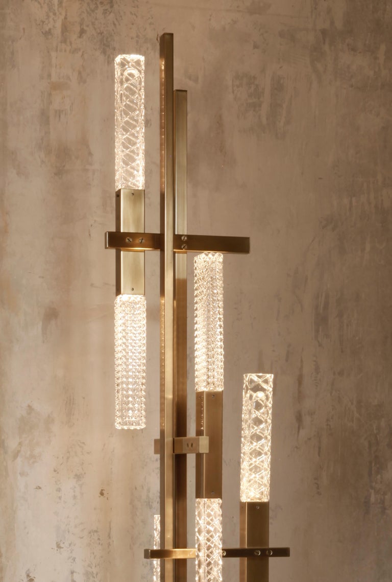 Mikado Floor Lamp in Satin Brass and Crystal Diffusers For Sale at 1stDibs