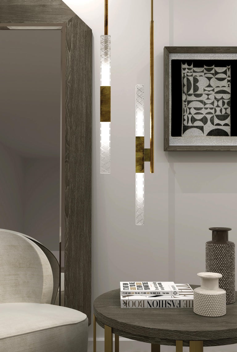 Mikado Solo Suspension Lamp in Satin Brass with Crystal Diffusers For ...