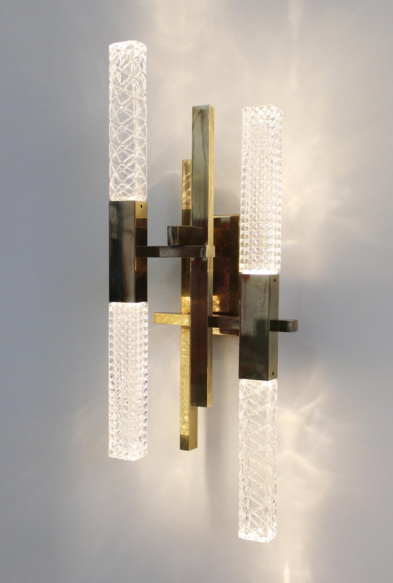 Mikado Wall Lamp in Satin Brass and Crystal Diffusers For Sale at 1stDibs