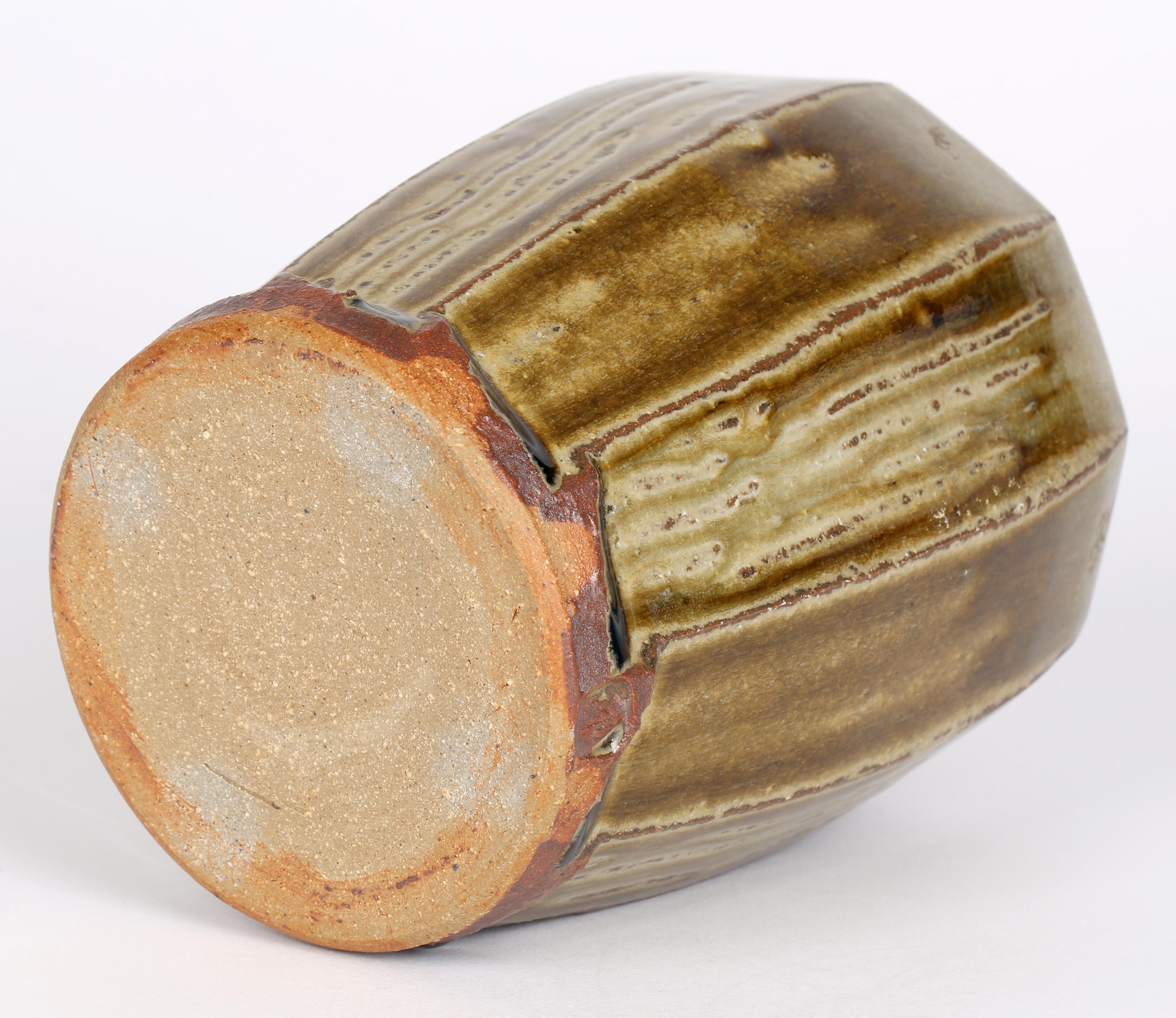 Mike Dodd Studio Pottery Green Glazed Faceted Stoneware Vase For Sale ...