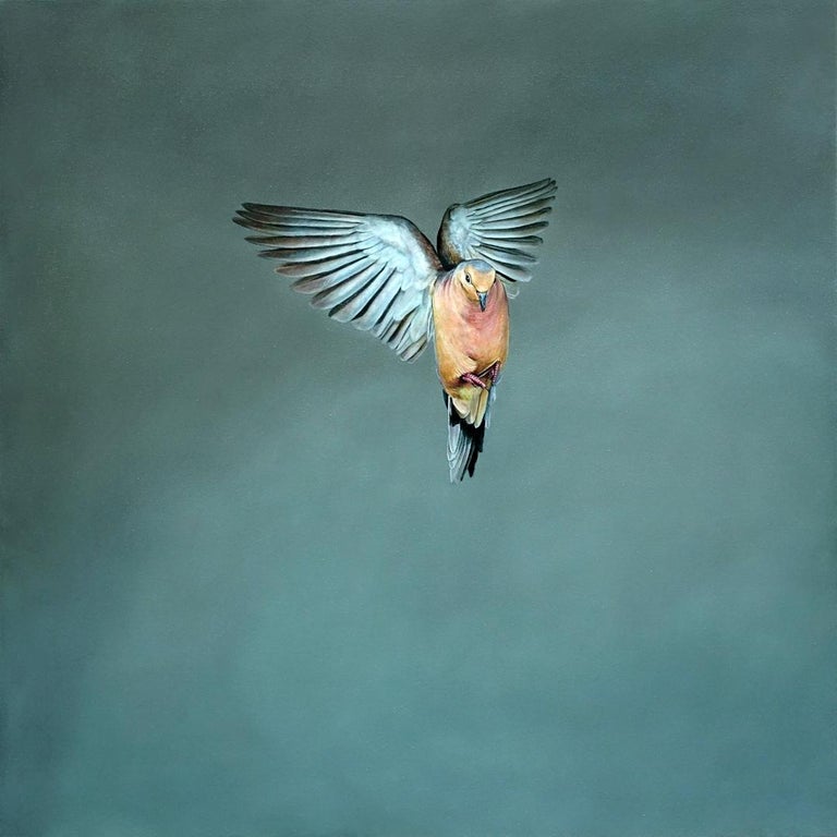 Mike Ellis - Elysium -minimalist grey and blue wabi-sabi bird painting ...