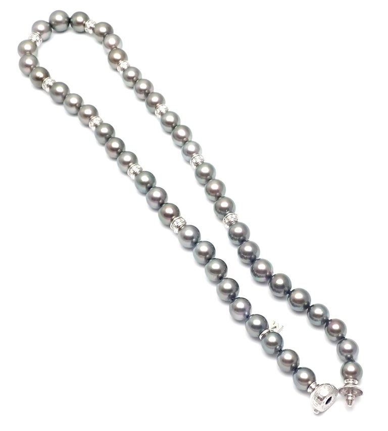 Mikimoto 10 Diamond Rondelles Tahitian Black South Sea Pearl White Gold ...